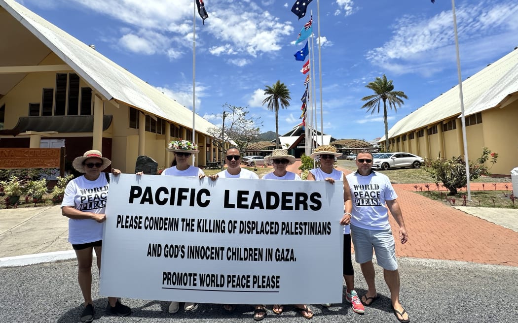 Pro-Palestine protest at Pacific Islands Forum meeting in Rarotonga ...