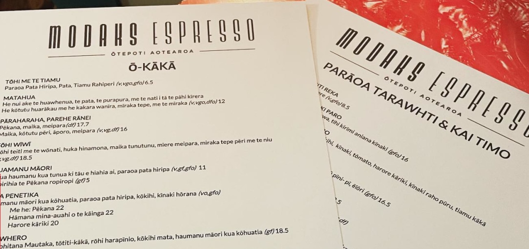 Te reo Māori menu for Dunedin cafe | RNZ