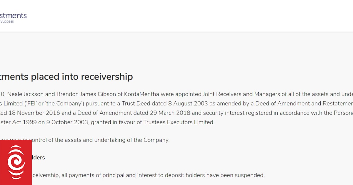 Finance company FE Investments Limited goes into receivership | RNZ News