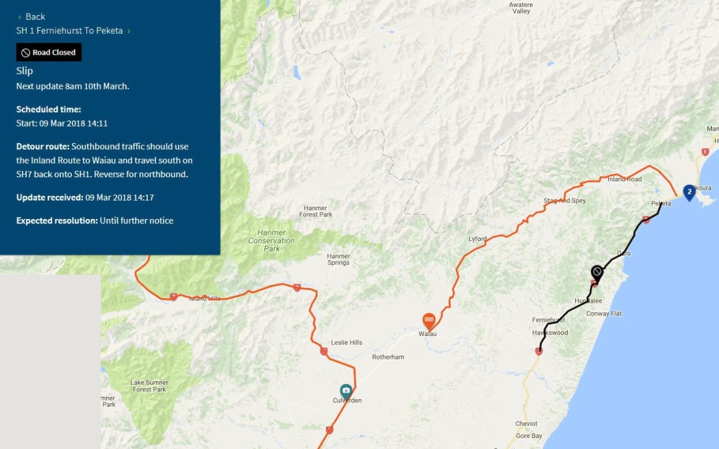 SH1 south of Kaikōura shut down after slip | RNZ News