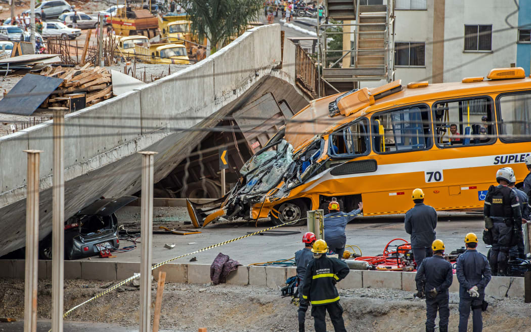 Overpass collapses in World Cup city | RNZ News