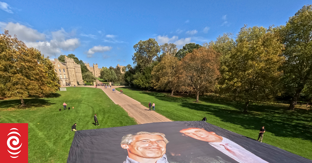 Protesters beam Jeffrey Epstein video at Windsor Castle before Donald ...