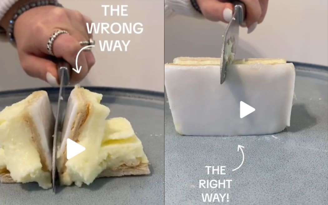 Bakery causes a stir with viral video on how to cut a custard square | RNZ