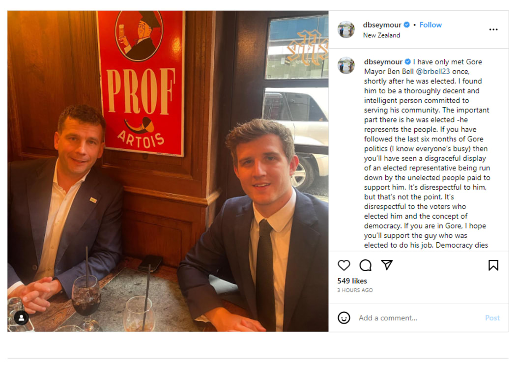 Act's David Seymour shows support for embattled Gore mayor Ben Bell ...