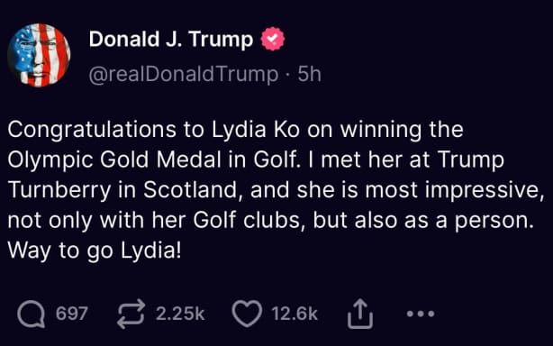'Way to go Lydia!': Trump congratulates Ko on Olympic gold win | RNZ