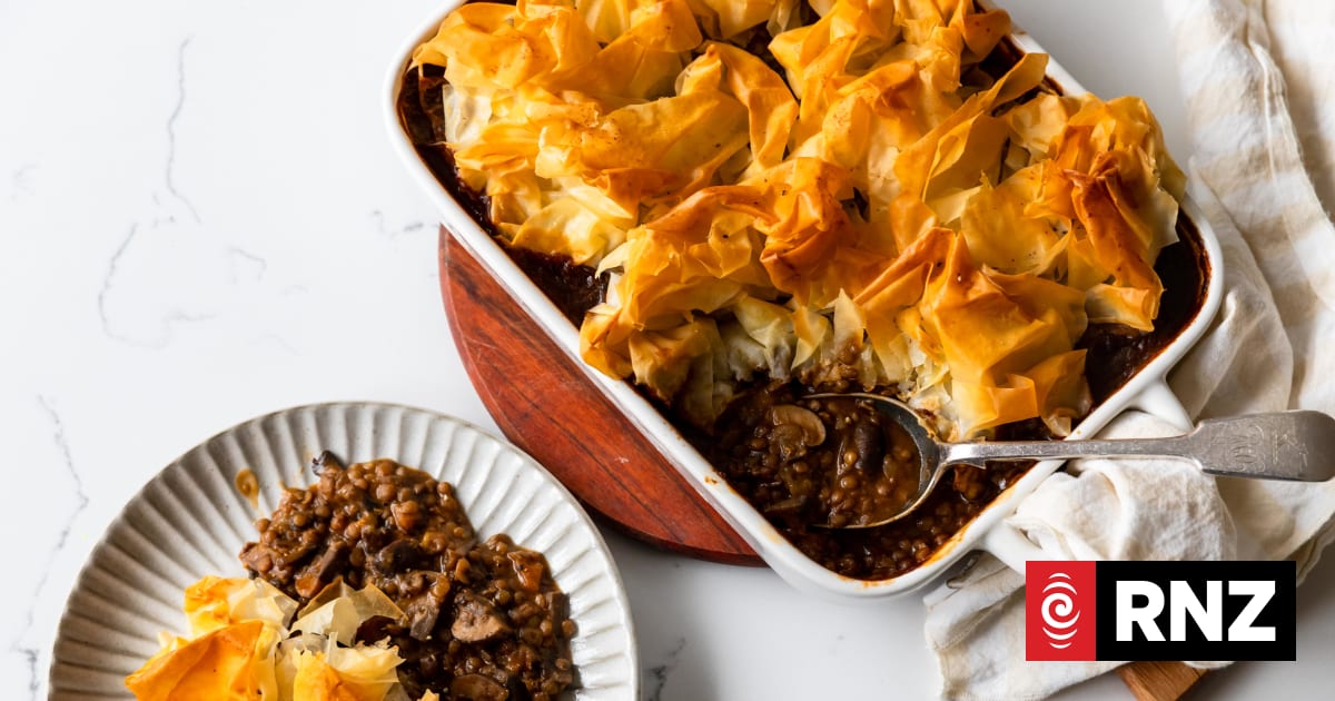 Rich Mushroom and French Lentil Pie with a Crunchy Filo Top recipe | RNZ