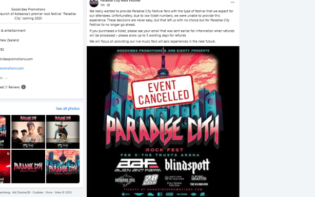 Paradise City Rock Festival cancelled citing low sales | RNZ