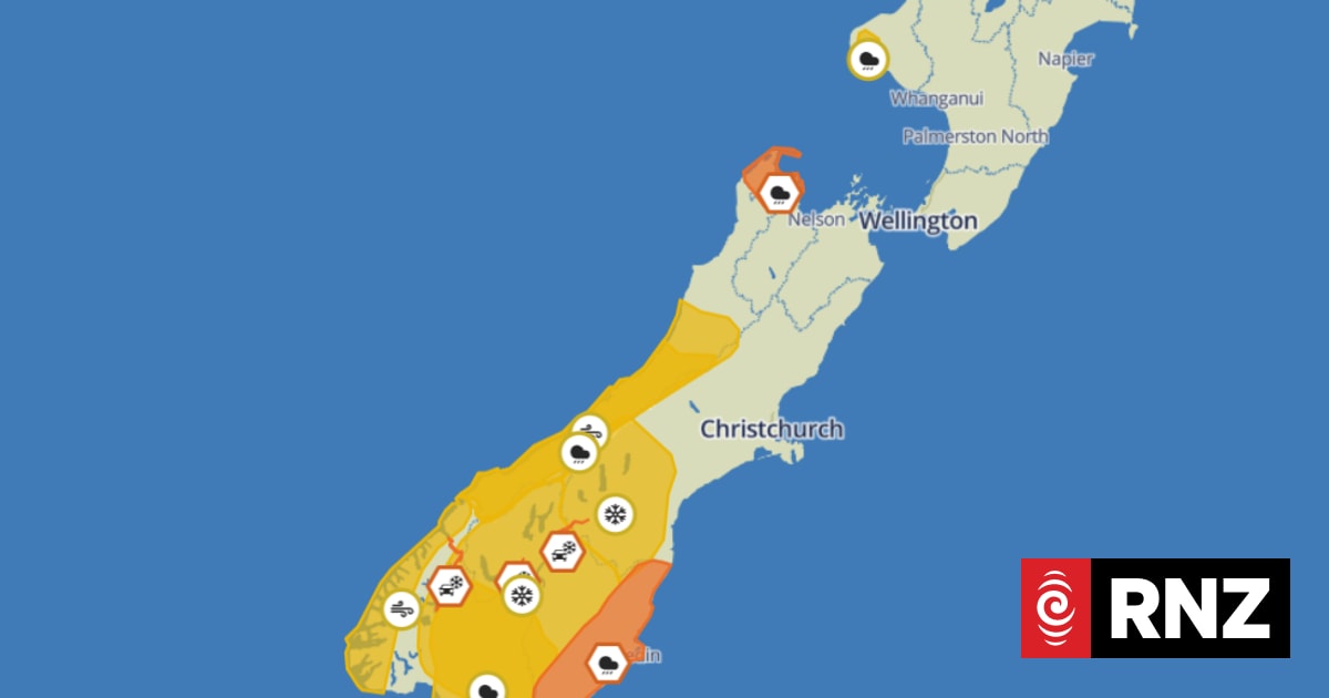 Orange heavy rain warnings, wind watches in place for South Island | RNZ